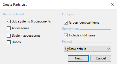 Insert Parts List
