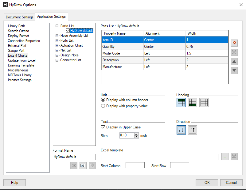 Customize Parts List Format