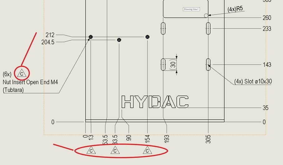 Add a triangle tag with a letter inside for drawing revisions in HyDraw CAD