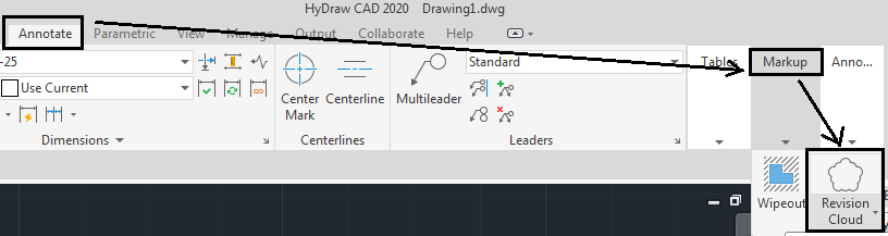 Add a triangle tag with a letter inside for drawing revisions in HyDraw CAD