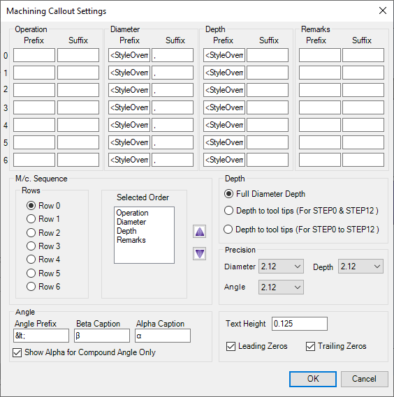 Machining Callout Setting