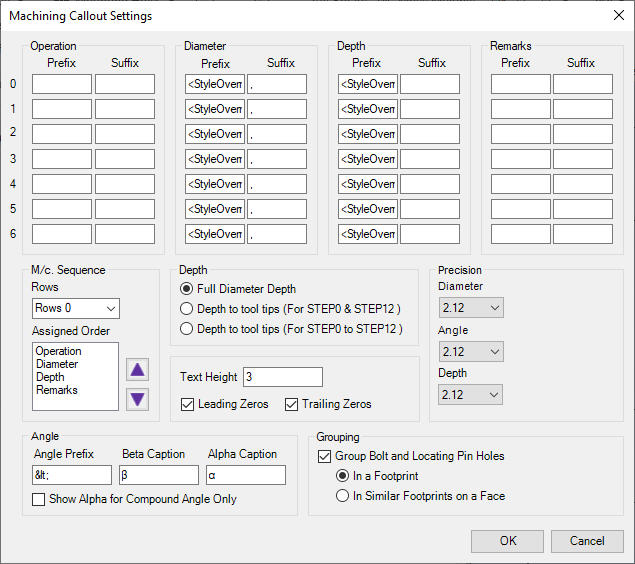 Machining Callout Settings 